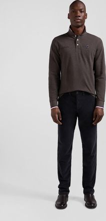 Eden Park Polo Manches Longues En Piqu&eacute; Coton Marron D&eacute;tails Tricolores Coupe Regular