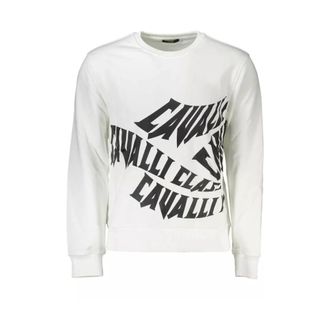 Cavalli Eleganter wei&szlig;er geb&uuml;rsteter Logosweatshirt - - Sweatshirts & Hoodies - Herren - Wei&szlig; - XL