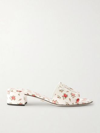 Dolce & Gabbana Mules En Cuir &Agrave; Imprim&eacute; Fleuri Et &Agrave; D&eacute;coupes Bianca - Blanc