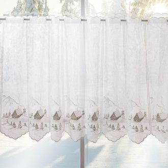 Sch&ouml;ner Leben Scheibengardine Stickerei Leinenoptik n&auml;hfrei Winterhaus wei&szlig; 60cm h