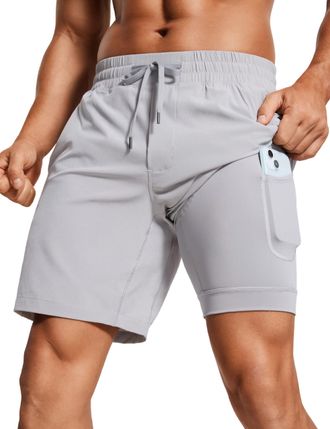 CRZ YOGA Herren Workout Shorts Schnelltrocknend Laufshorts Sporthose Trainingsshorts Kurze Hosen mit Taschen -18cm Möwe Grau XL
