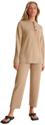 NA-KD Damen Knitted Oversize Button Sweater Pullover, Dunkelbeige, XXL