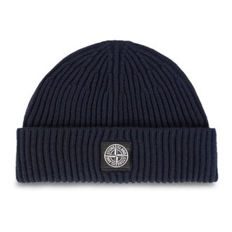 Stone Island Homme, Accessoires, Bleu, Taille: ONE Size Ribbed Wool Beanie