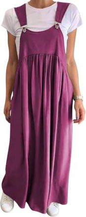 Onsoyours Mini Robe D&eacute;contract&eacute;e en Lin &agrave; Col Carr&eacute; avec Poche et Bretelles Larges pour Femme Robe Salopette Femme Rompers Couleur Unie A Violet M