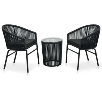 vidaXL Ensemble de bistro 3 pcs avec coussins Rotin pe Noir