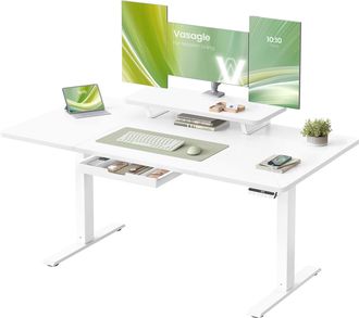 Vasagle H&ouml;henverstellbarer Schreibtisch, 140 x 70 cm, flexibel montierbarer Monitorst&auml;nder, Schublade, USB-C-Anschluss, Erinnerung bei langem Sitzen, f&uuml;r B&uuml;ro