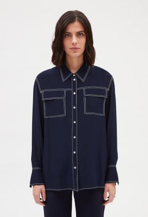 Claudie Pierlot Chemise soie manches longues bleue