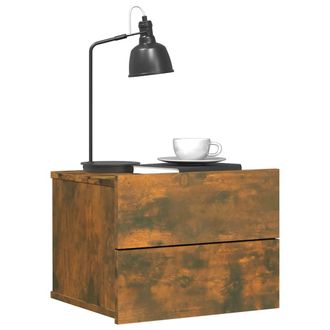 Generic Nachttisch 2 Schubladen Schwebend(1 oder 2 pcs), Nachtschrank, Nachtkommode, Nachtkonsole, Wandschublade, 40x30x30cm, Holzwerkstoff(Wei&szlig;) (Ger&auml;ucherte