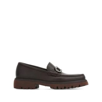 Ferragamo Homme, Chaussures, Brun, Taille: 41 1/2 EU Chaussures Plates en Cuir Marron Boucle Gancini