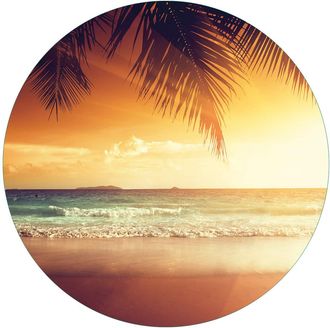 Wallario Glasbild rund Sonnenuntergang am Strand in der Karibik - Rund, 50 cm Durchmesser Wandbild Glas in Premium-Qualität: Brillante Farben, freischwebende O