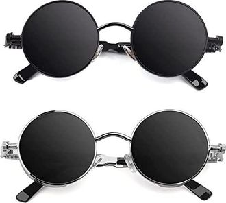 CGID E72 Lunettes de soleil polaris&eacute;es inspir&eacute;es du style retro Steampunk en cercle m&eacute;tallique rond pour hommes 2 Paires