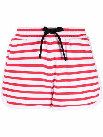 Red Valentino short ray&eacute; &agrave; lien de resserrage - Blanc