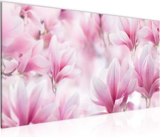 Runa Art Wandbild Blumen Magnolien 1 Teilig 100 x 40 cm Modern Bild auf Vlies Leinwand Blumenmotiv Wohnzimmer Rosa Grau 033312a