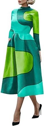 Generic 2026 Robes amincissantes Printemps et &eacute;t&eacute; Femmes Bib Manches Longues Slim Print Dress, Vert, M