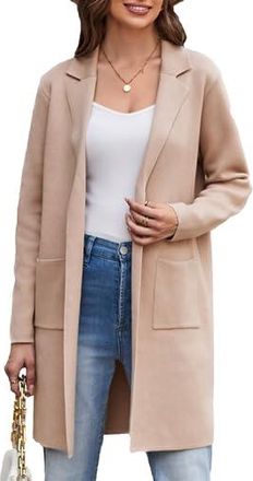 Grace Karin Gilet Femme Hiver Long Mi-Longue Trench-Coat Ouvert avec Poche Cardigan Hiver Chaud Abricot -3 S