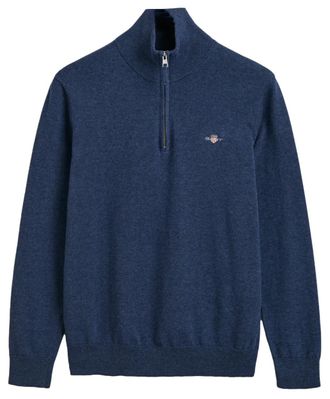 GANT Herren Classic Cotton Halfzip Pullover, Dark JEANSBLUE Melange, Small