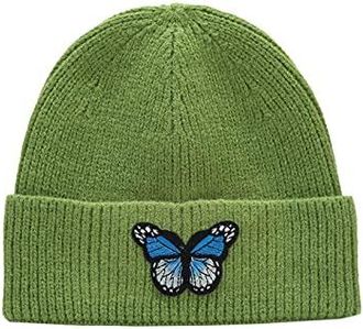Generic Bonnet de ski en tricot chaud pour femme Motif papillon brod&eacute;, Vert, Taille unique