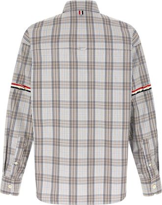Thom Browne Plaid Cotton Poplin with RWB Grosgrain Bands Shirt - Gray