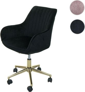 Mendler Mendler - Chaise de bureau HWC-J62, chaise pivotante chaise de bureau chaise inclinable, velours avec accoudoirs pied doré rose