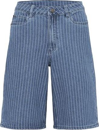 Kaffe Womens Denim Shorts Pinstripes High-Waisted Above Knee Length Wide Legs