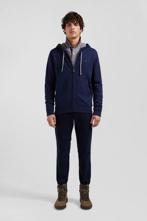 Eden Park Sweatshirt Zipp&eacute; En Maille Laine Et Coton Bleu Marine Coupe Regular