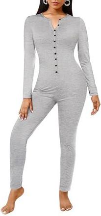 Ekouaer Pyjama Une pièce Tenue de Sport Femme Onesie Coupe ajustée Confortable Pyjamas Manche Longue Chaud XS