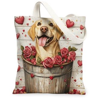 Generic Sac fourre-tout en toile r&eacute;utilisable pour le shopping Motif labrador retriever 33 x 38,1 cm Motif roses en bois pour femme