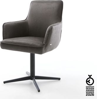 DELIFE Drehstuhl Heira-Flex mit Armlehnen Mikrofaser Anthrazit Vintage Fu&szlig;kreuz Schwarz 360&deg; drehbar Taschenfederkern, Esszimmerst&uuml;hle