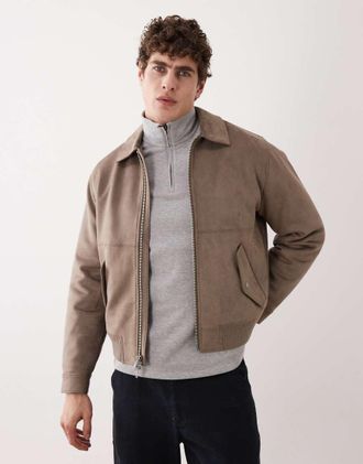 Abercrombie & Fitch Bomberjacke aus Wildlederimitat in Hellbraun mit Kragen-Brown