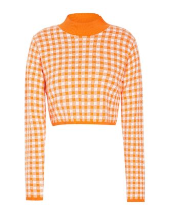 8 by YOOX COTTON-BLEND CHECK KNIT CROP-TOP