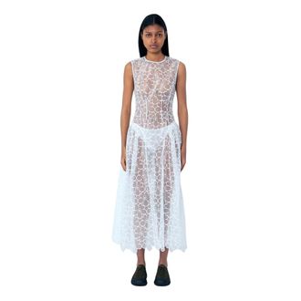 Cecilie Bahnsen Femme, Robes, Blanc, Taille: 34 FR Robe Midi Sans Manches en Dentelle