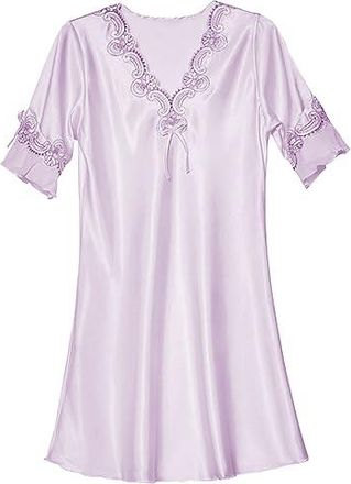 Generic Robe de nuit en satin pour femme - Short - Chemise de nuit en satin pour femme - Pyjama soyeux rouge - Chemise de nuit &agrave; manches courtes - Robe de nui