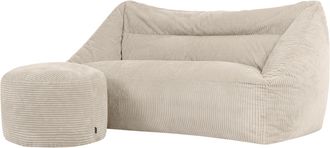 Icon Brand Cecilia Sitzsack Sofa mit Hocker, Hellbraun, Flauschiger Cord Stoff, 2 Sitzer Sofa f&uuml;r Erwachsene, Riesensitzsack mit F&uuml;llung, Bequemer Sessel, Lounge