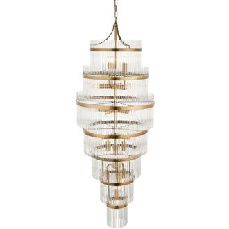 Endon Lighting Marietta Grand Plafonnier suspendu en laiton antique, verre transparent, 21 x E14