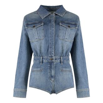 Self Portrait Rhinestone Denim Playsuit - - Jumpsuits & Playsuits - Damen - Blau - 2XS