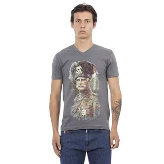 Trussardi Homme, Tops, Gris, Taille: L T-shirt élégant avec col en V et impression frontale