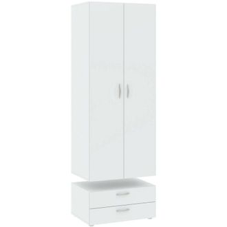 Dmora Kleiderschrank 2 T&uuml;ren Buriasco, Schlafzimmerm&ouml;bel, Schrank, Garderobe, 74x52 h214 cm, Wei&szlig; - Dmora