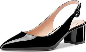 Castamere Femmes Bloc Chunky Mi Talon Heel Slingback Escarpins Pointu Bout Slip-on Sexy Dress 5 CM Heels Chaussures Noir Vernis 43 EU