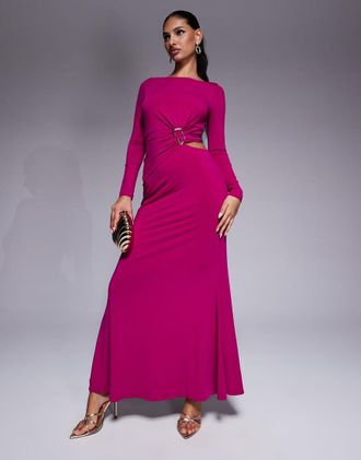 Forever New Robe longue en jersey avec découpe - Magenta-rose