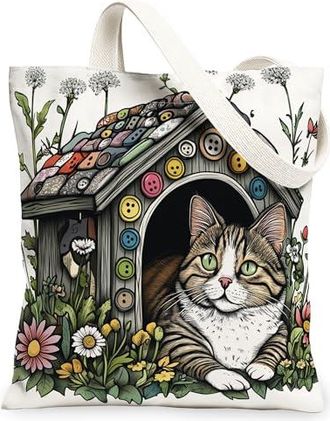 Generic Sac fourre-tout en toile motif chat am&eacute;ricain &agrave; poil court pour le shopping, 33 x 38 cm, sac d&eacute;picerie r&eacute;utilisable pour femme, joli animal domestique