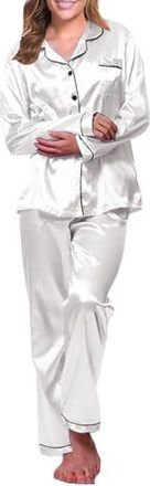 Generic Ensemble de pyjama en satin de soie pour homme - Chemise boutonn&eacute;e &agrave; manches courtes avec pantalon long - Col crant&eacute; - Ensemble de pyjama pour homme -