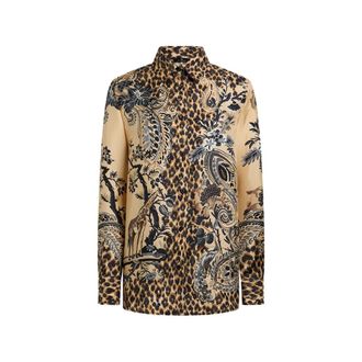 Etro Chemise en twill de soie avec imprim&eacute; l&eacute;opard plac&eacute; - Femme - Blouses et Chemises - Brun - Taille: 38 FR