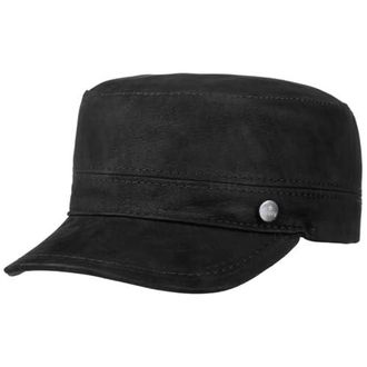 Lierys Casquette Army en Cuir Cubano Femme/Homme - Made in Italy avec Visiere, Doublure Automne Ete Printemps Hiver Printemps-ete - 58 cm Noir