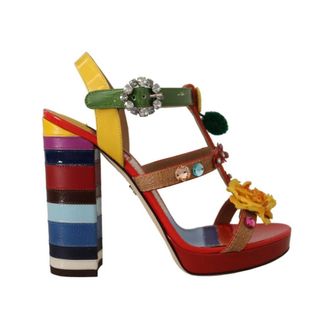 Dolce & Gabbana Cotton Plateau-Sandalen - - Shoes - Damen - Mehrfarbig - 38 1/2 EU
