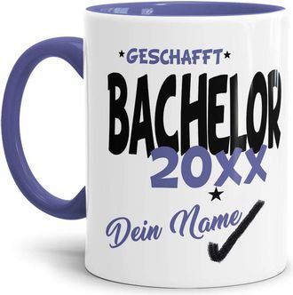 Tassendruck Bachelor-Tasse Geschafft Bachelor 20XX - Selbst gestalten mit Jahr und Name zum bestandenen Bachelor/Abschluss/Lernen/Prüfung/personalisierte Geschenk