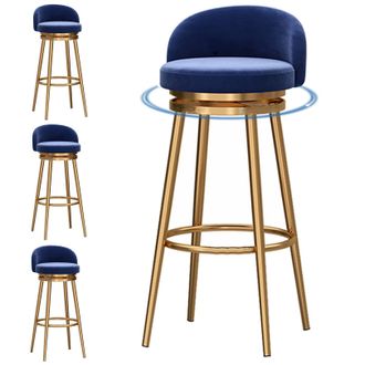 Generic Set Aus 4 Drehbaren Thekenhockern Mit Samtpolsterung Und R&uuml;ckenlehne - Blau, 65/75 cm Sitzh&ouml;he(Blue-1,75cm)