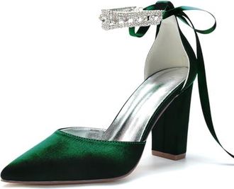 Miyoopark Chaussures de mariage mode femme talon bloc soirée décolleté, M641 Vert foncé, 37.5 EU
