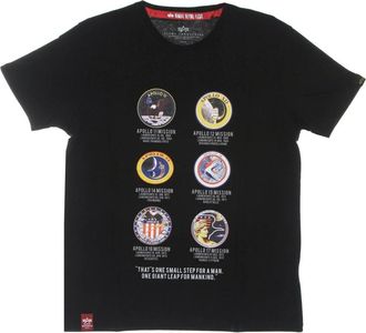 Alpha Industries Homme, Tops, Noir, Taille: XL Tee-shirt Noir avec Logo Nasa Manches Courtes