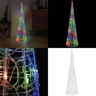 vidaXL LED-Kegel Acryl Weihnachtsdeko Pyramide Bunt 120 cm - Weihnachtsdekoration - LED-Lichterkette - Lichtkegel - Akryllaterne - Outdoor-Beleuchtung