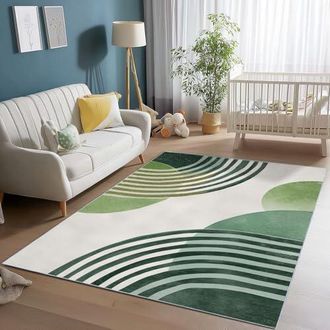 Generic Tapis Salon Lavable en Machine 160 x 230 cm - Poil Court Doux et R&eacute;sistant Aquarelle Lignes Courbes Cercles Imprim&eacute; Tapis pour Salon Chambre Cuisine e
